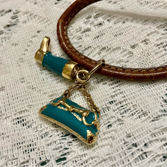 Gucci | Jewelry | Vintage Authentic Gucci 8inch Brown Leather Teal Blue ...